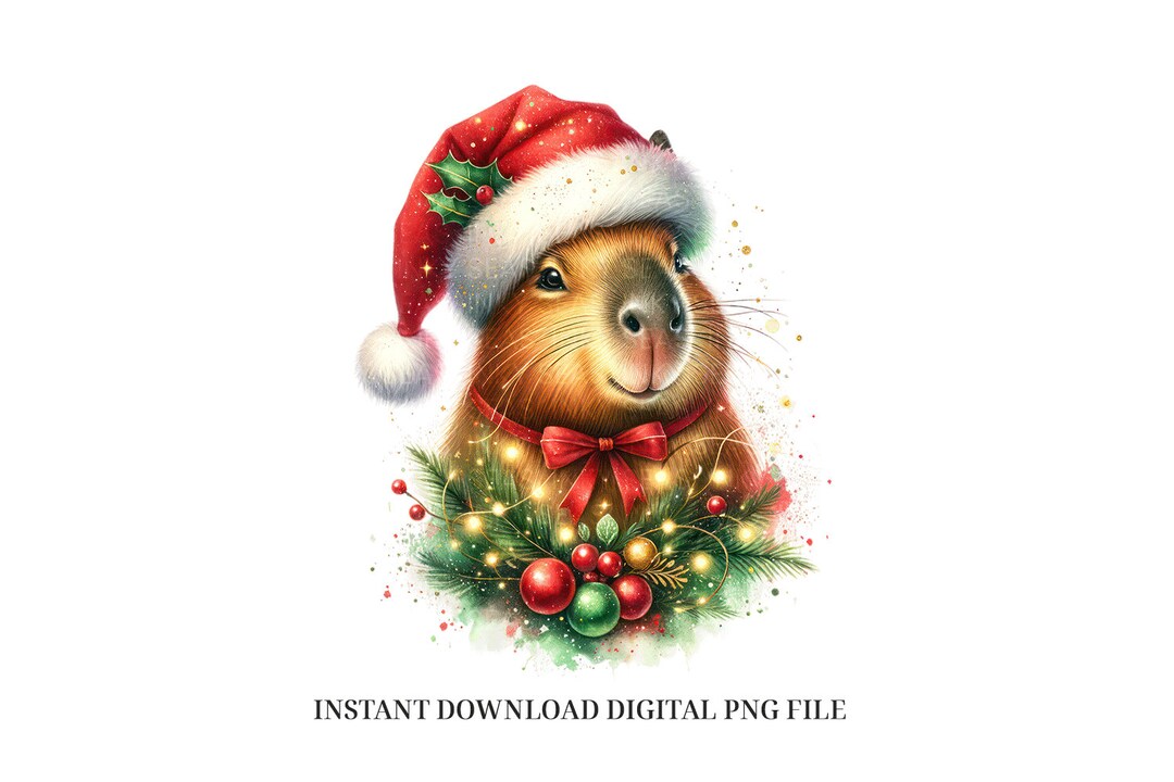 Capybara Clipart, Cute Christmas Capybara, Watercolor Christmas Lights ...