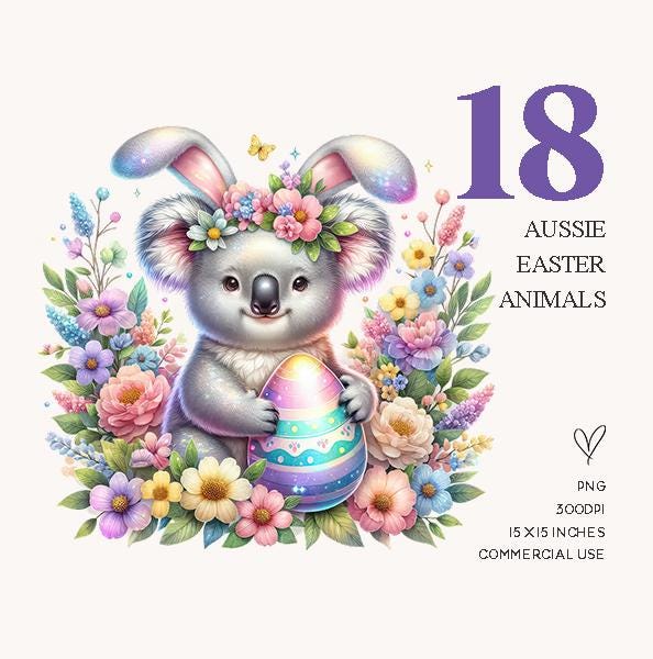 Australian Easter Animal Watercolor Clipart Bundle (18 Printable Images ...