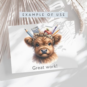 Highland Cow Art, School Supplies Illustration, Student Desk Decor ...