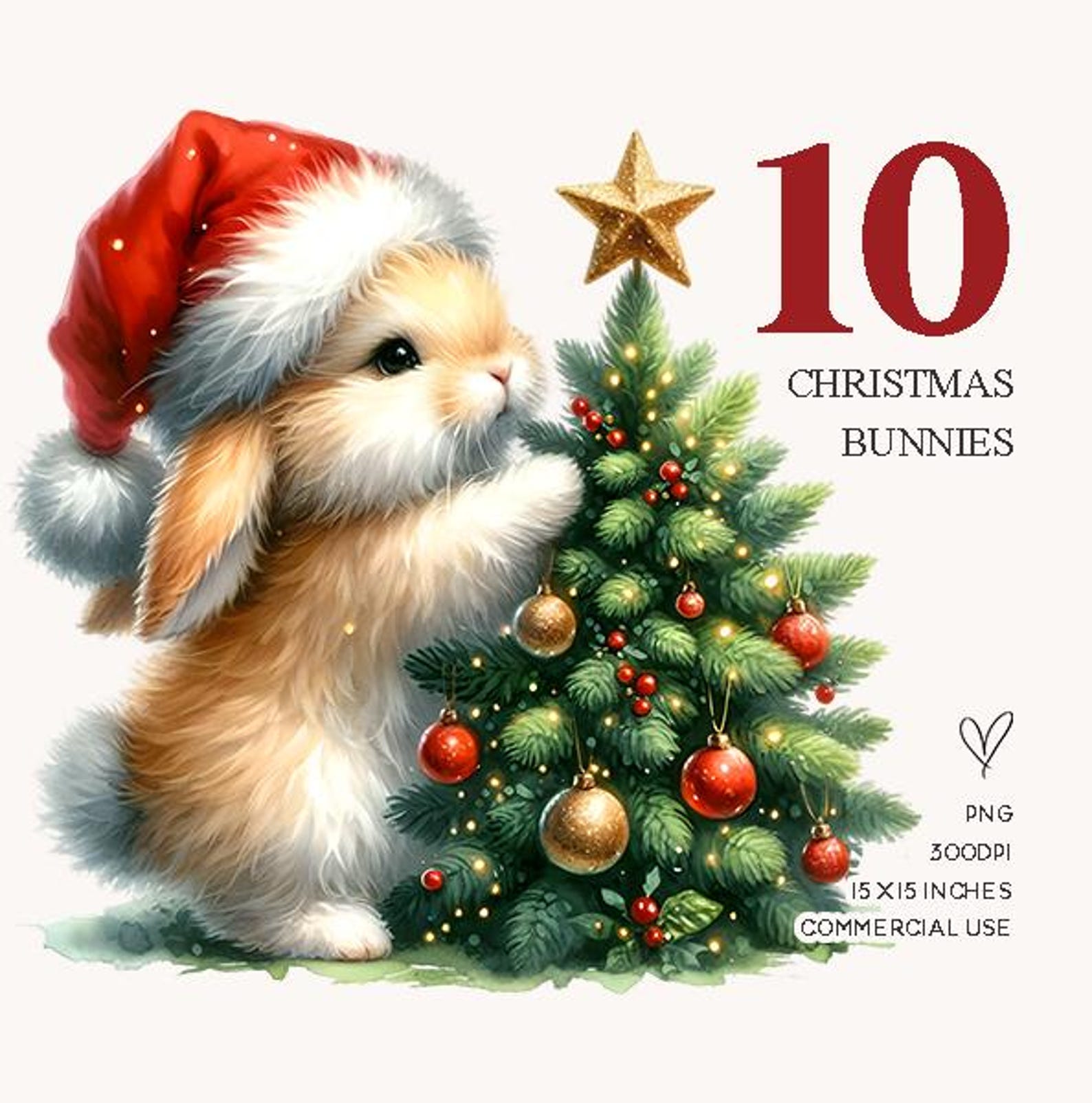 Christmas Bunny Clipart PNG Bundle, Assorted Holiday Designs (digital ...