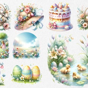Easter Bunny Basket Clipart, Watercolor Easter Clipart Bundle, Easter ...