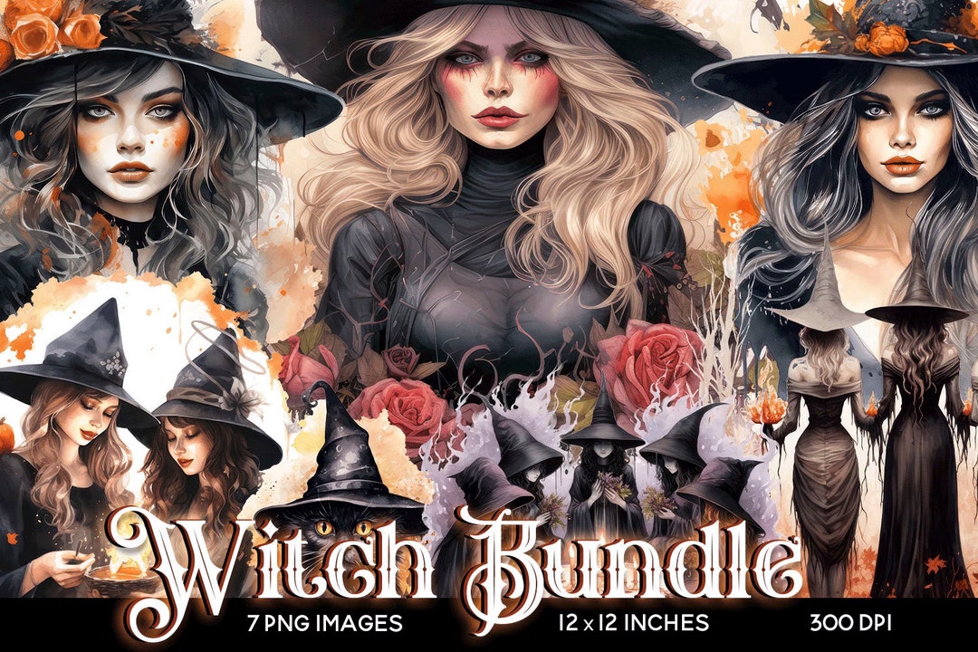Witch Clipart Bundle, Magical Witch Clipart, Watercolor Witch Halloween ...