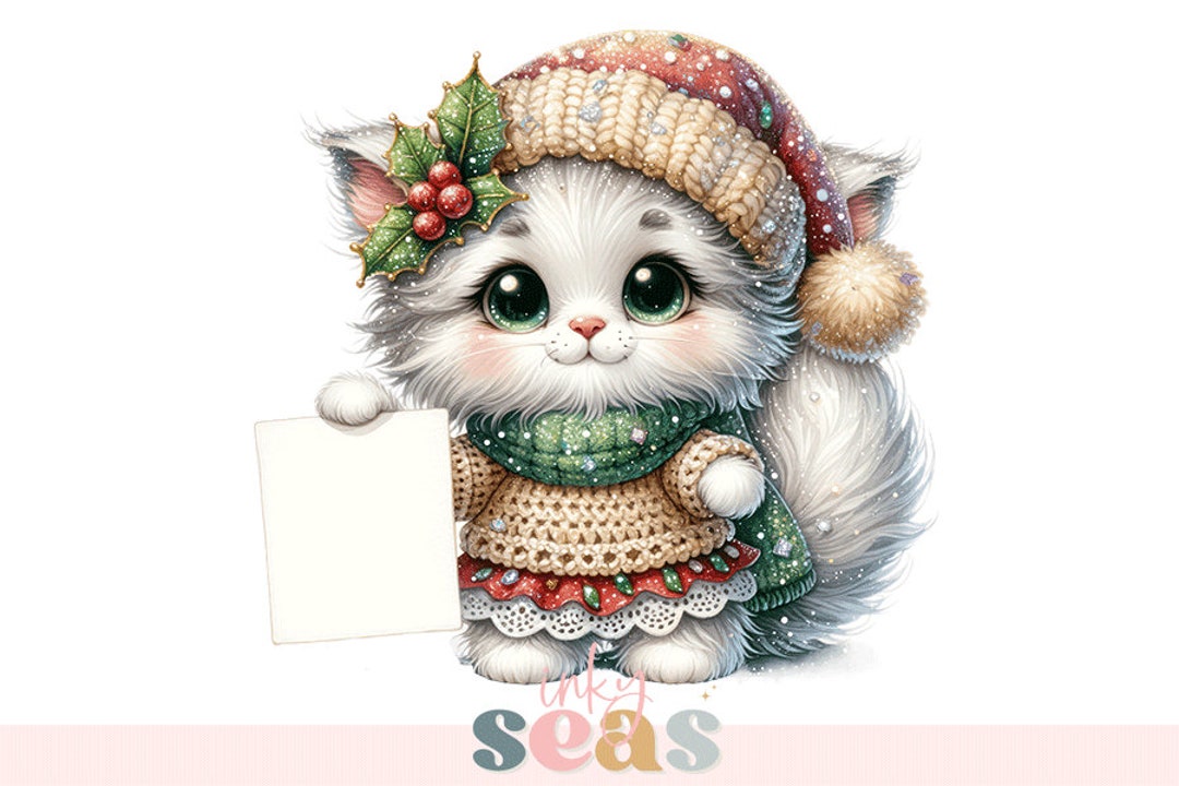 Christmas Cat Clipart, Christmas Animal Clipart PNG, Watercolor Festive ...