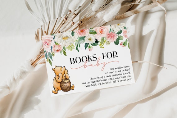Peach Winnie the Pooh Baby Shower, Bring a Book, Bring a Book Card ...