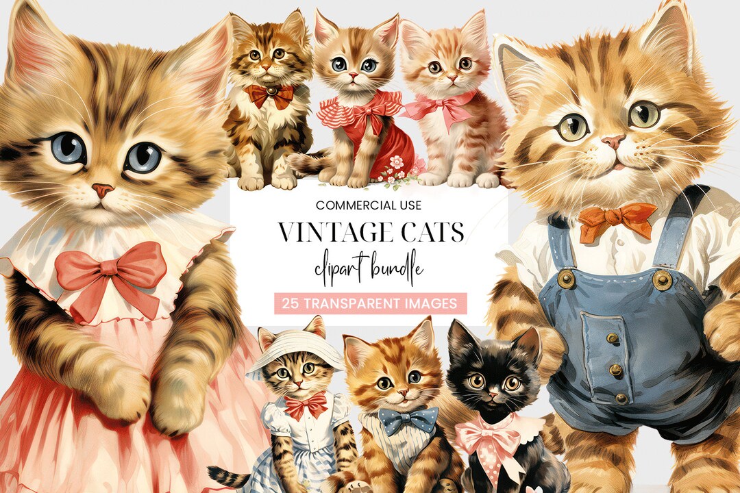 Vintage Cat Clipart, Vintage Cats Junk Journal Printables, Cute Cats ...