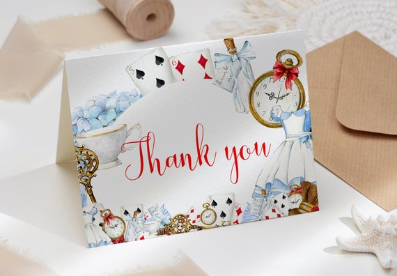 Alice in Wonderland Thank You Card, Mad Hatter, Tea Party Thank You ...