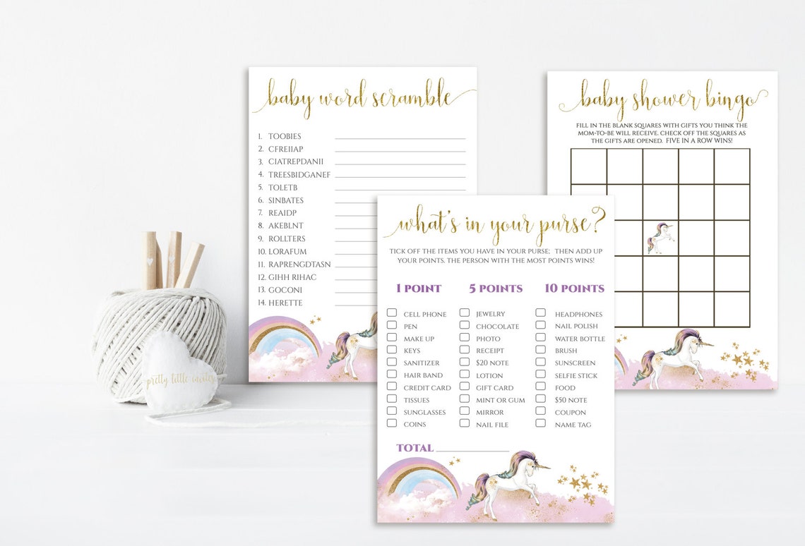 Unicorn Baby Shower Game Bundle Printable Games Baby Shower - Etsy ...