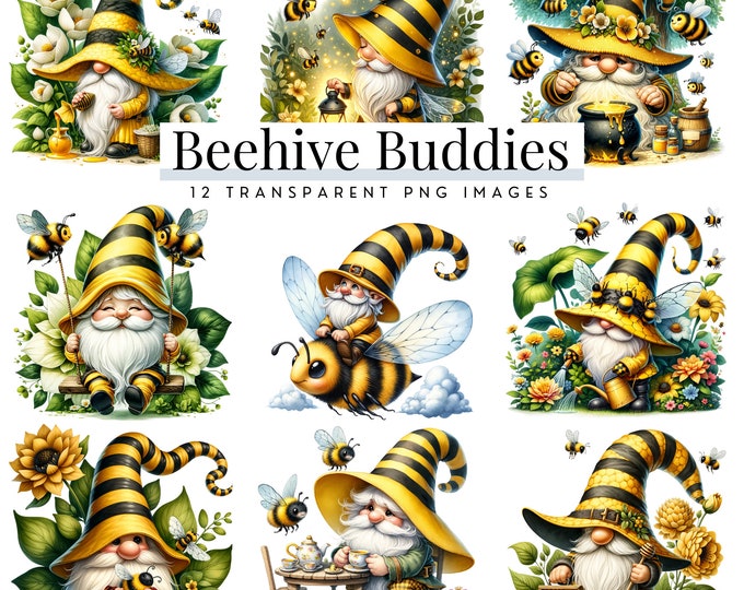 Watercolor Honey Bee Gnomes Clipart, Bee Gnome PNG, Cute Gnome ...