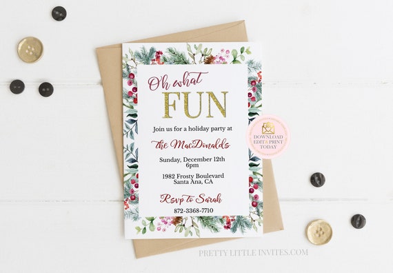 EDITABLE Christmas Invitation, Holiday Party Invite, Oh What Fun ...