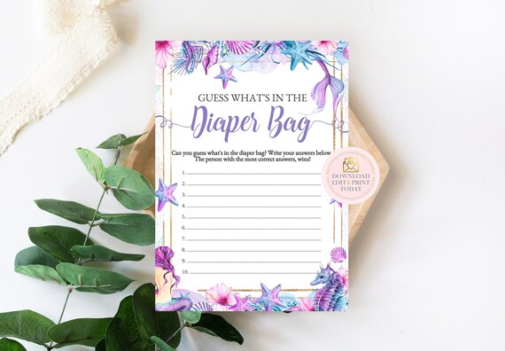 Mermaid Baby Shower Diaper Bag Game, Mermaid Game Printables, Under The ...