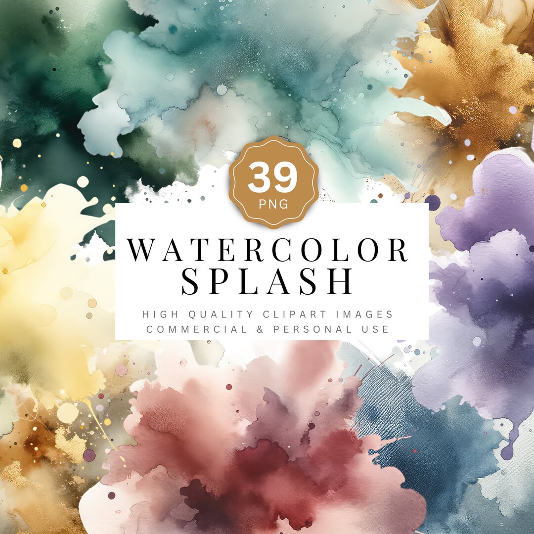 Watercolor Splash Clipart Bundle, 39 PNG Vibrant Artistic Stains ...