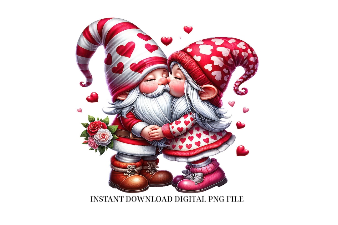 Valentine Gnome Clipart, Cute Watercolor Valentines Day Clipart, Gnomes ...