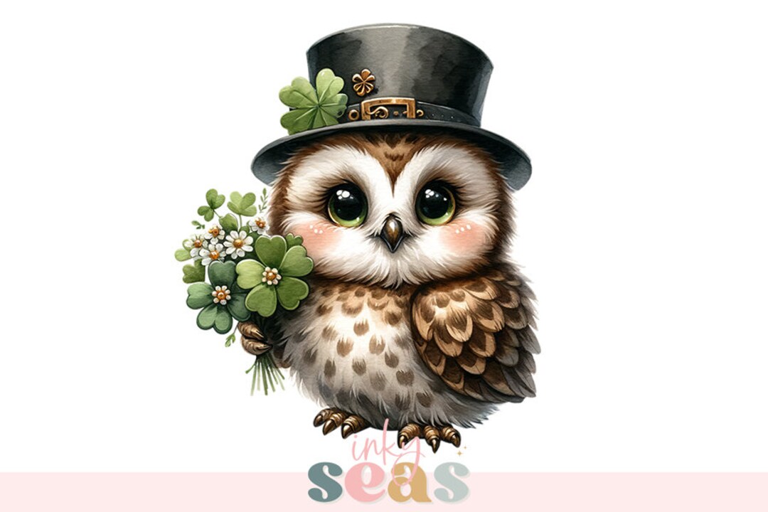 Adorable St. Patrick's Day Owl Clipart, High-quality PNG, Digital ...