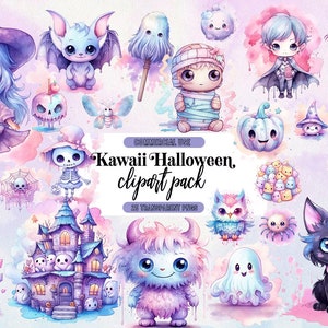 Kawaii Halloween Pastel Clip Art Bundle, Cute Halloween Printable Pngs ...