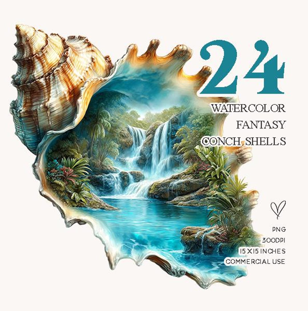 Watercolor Fantasy Conch Shell Clipart Ocean Scenes PNG - Etsy