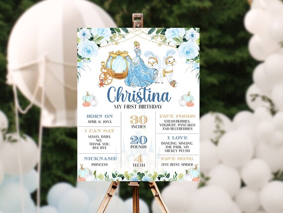 Cinderella Milestone Poster, Girls First Birthday Sign, Princess Memory ...