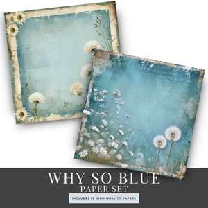 Vintage Blue Scrapbook Paper, Dandelion Design, Digital Download, Set ...