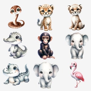 Safari Animal Clipart Pack, Cute Jungle Creatures PNG, Digital Download ...