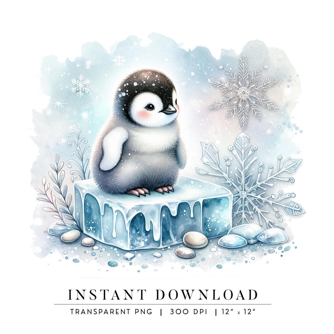 Cute Winter Penguin Clipart, Watercolor Baby Penguin, Christmas Digital ...