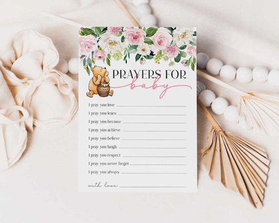 Winnie The Pooh Prayers For Baby Cards, Pink Floral Shower Printable ...