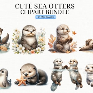Sea Otters Clipart Bundle Digital PNG Images Instant Download Cute ...