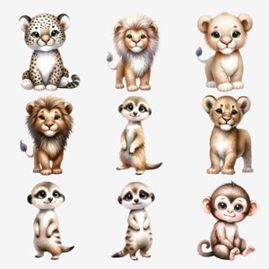 Safari Animal Clipart Pack, Cute Jungle Creatures PNG, Digital Download ...