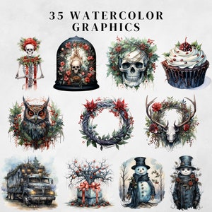 Creepy Christmas Clipart, Spooky Christmas Illustrations, Dark Gothic ...