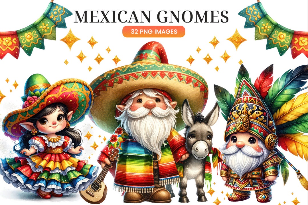 Mexican Gnomes Clipart, Mexican Gnomies Watercolor Clipart, Cinco De ...