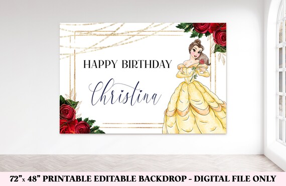 Belle Digital Backdrop, Beauty & The Beast Backdrop, Princess Birthday ...