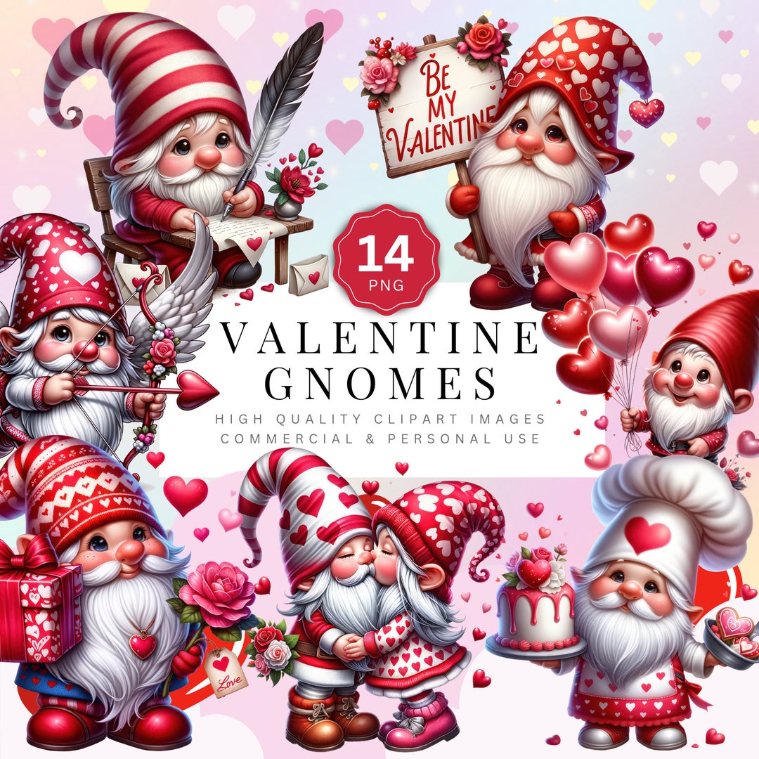 Valentine Gnome Clipart, Valentine Gnome, Fantasy Clipart, Nordic ...