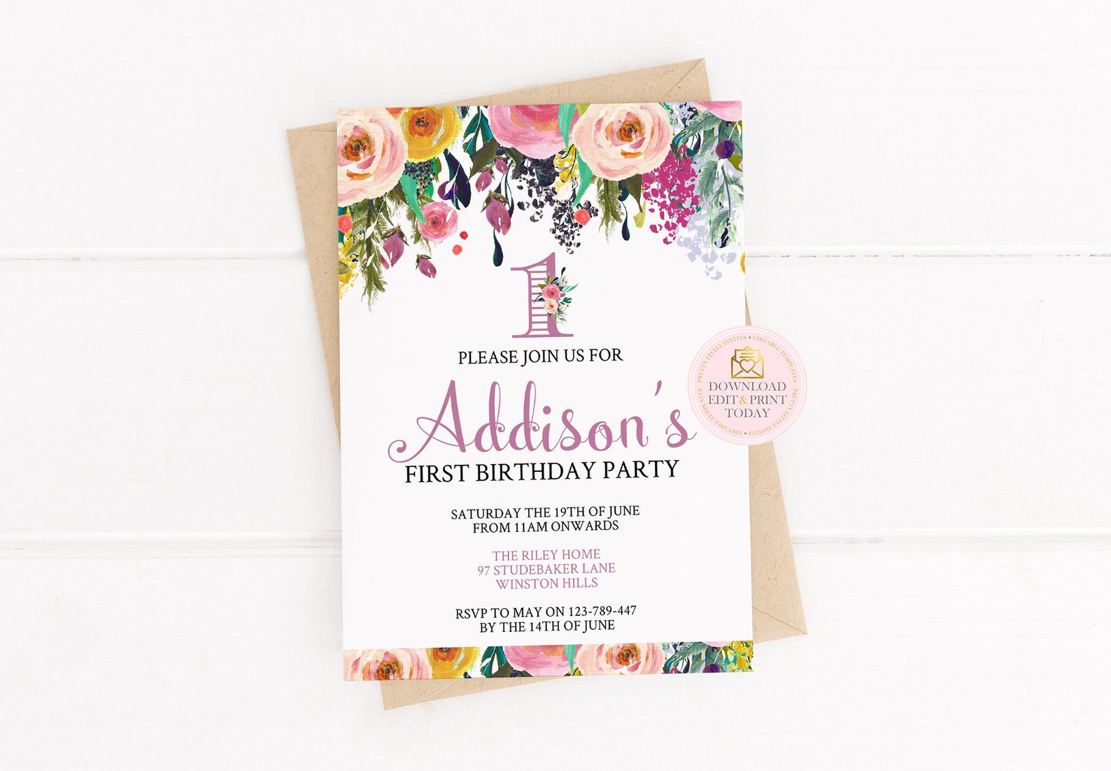 Floral First Birthday Invitation Floral Invitation Floral | Etsy
