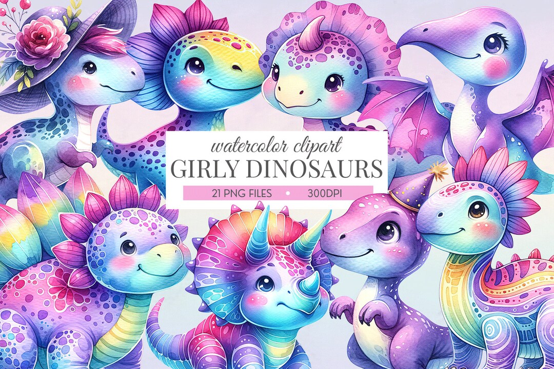 Adorable Watercolor Dinosaur Clipart Bundle | 21 PNG Images | Instant ...