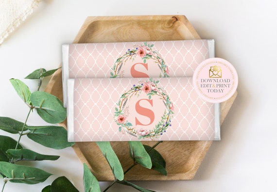 Printable Pink Floral Chocolate Bar Wrappers, Candy Bar Wrappers, Candy ...
