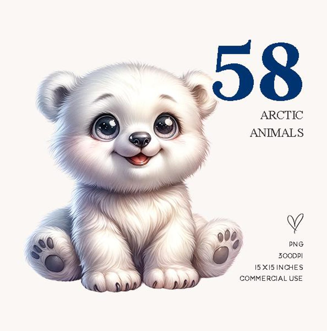 Arctic Animals Clipart Set, Cute Digital PNG, Commercial Use, Cartoon ...
