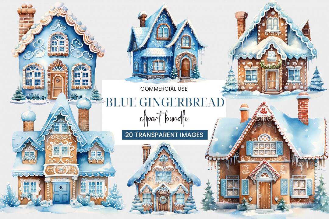Blue Gingerbread Clipart, Printable Christmas House Clipart Graphics ...