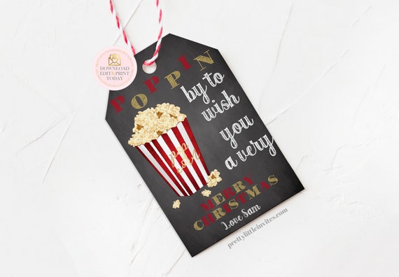 Printable Christmas Popcorn Gift Tags, DIY Editable Holiday Favor Tag ...