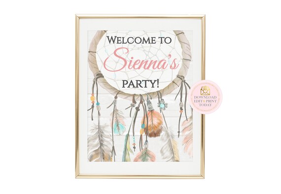 Dream Catcher Printable Sign, Dreamcatcher Sign, Tribal Baby Shower ...