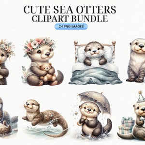 Sea Otters Clipart Bundle Digital PNG Images Instant Download Cute ...