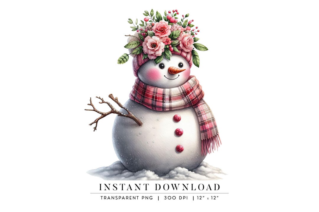 Snowman Clipart Watercolor Transparent PNG Instant Download Christmas ...