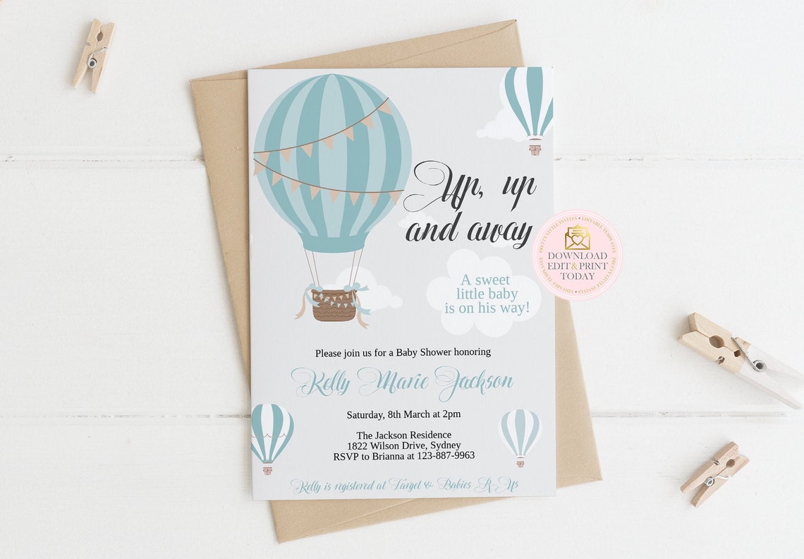 Up up and Away Baby Shower Invitation Printable Baby Shower - Etsy ...