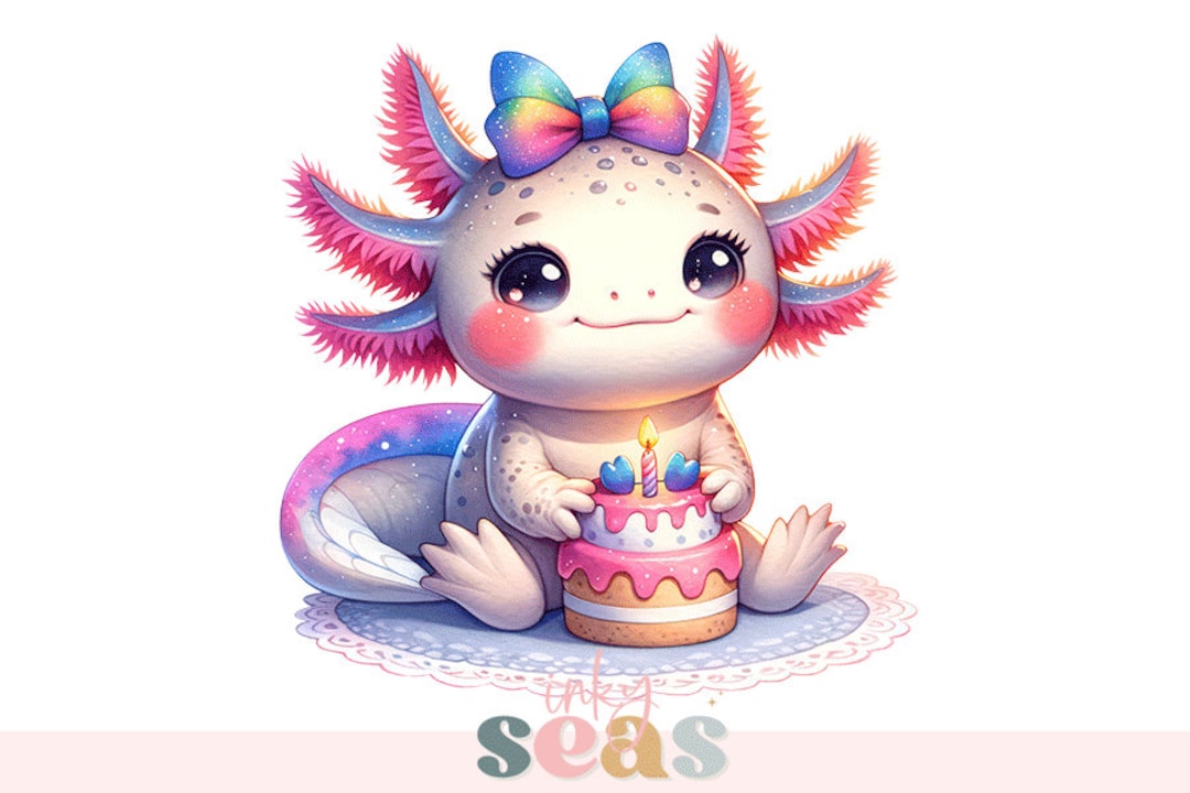 Axolotl Birthday Clipart, Rainbow Celebration Axolotl PNG, 300 DPI ...