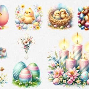 Easter Bunny Basket Clipart, Watercolor Easter Clipart Bundle, Easter ...