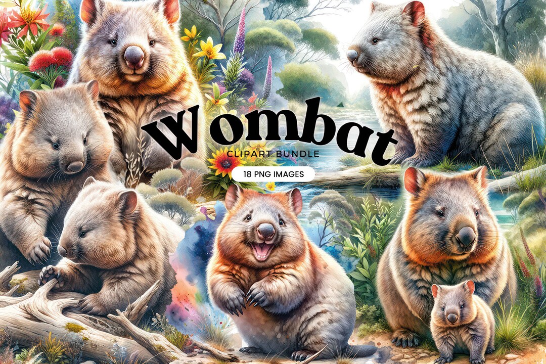 Wombat Clipart Bundle, Australian Wildlife Digital Art, Printable ...