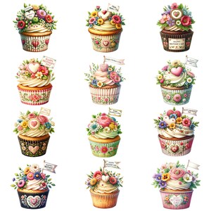 Mother's Day Cupcake Clipart Bundle, 24 Digital PNG, Floral Cupcake ...