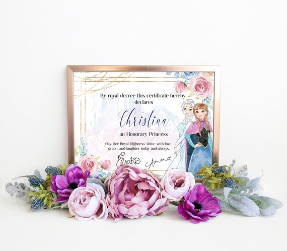 Ice Princess Certificate, Editable Frozen Printable Honorary Princess ...