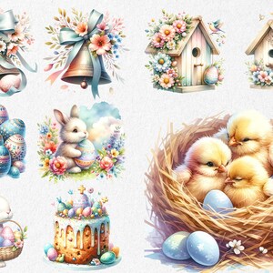 Easter Bunny Basket Clipart, Watercolor Easter Clipart Bundle, Easter ...