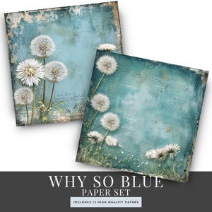 Vintage Blue Scrapbook Paper, Dandelion Design, Digital Download, Set ...