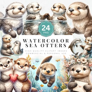 Sea Otters Clipart Bundle Digital PNG Images Instant Download Cute ...