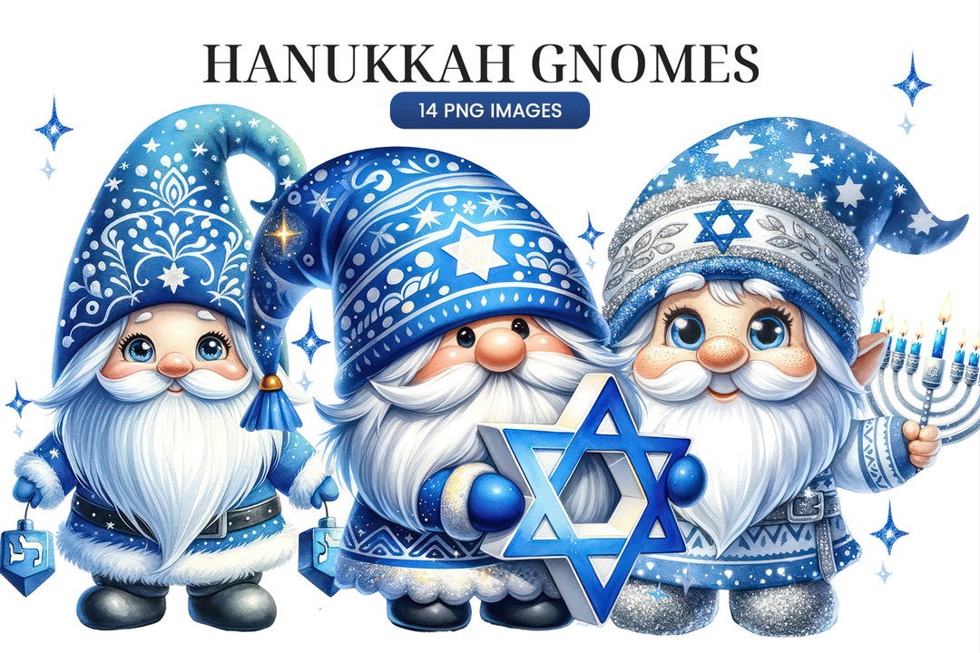 Hanukkah Gnomes Clipart, Cute Gnomes With Dreidel, Star of David ...
