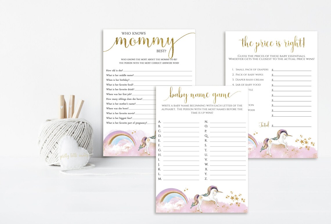 Unicorn Baby Shower Game Bundle Printable Games Baby Shower - Etsy ...